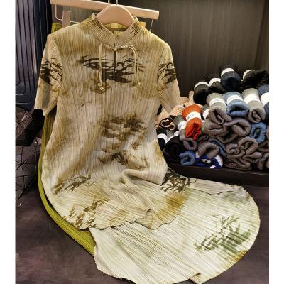 China Sanzhai New Fashion Outfit Two-Piece Set Chinese Style Retro Stand Collar Button Top Dress Wide Leg Pants for Women Casual for sale