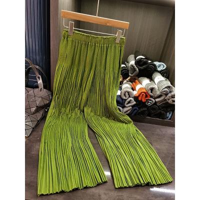 China Women's High Waist Culottes Casual Summer Micro Elastic Full Length Pants Pleated Polyester Baggy Trousers Comfortable Plain for sale