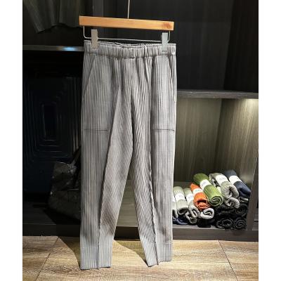 China Autumn High Waist Elegant Casual Pants Commuter Nine-Point Slimming Elastic Waist High-End Solid Color Pleated Loose Fit Flat for sale