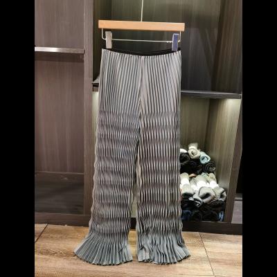 China High-End Women's Casual Elastic Waist Straight-Leg Pants New Summer Style Versatile Slimming Wavy Pattern Simple Solid Loose for sale
