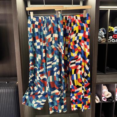 China High end contrasting color printed pleated summer new style temperament versatile slimming straight leg casual pants for sale