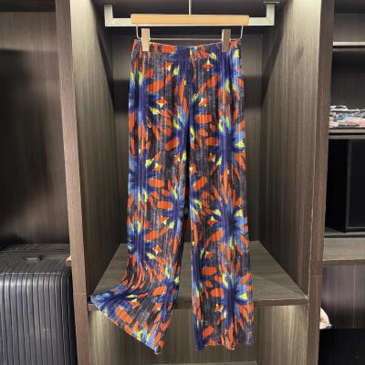 China Autumn New Style Women's Casual Pants Unique High Waist Print Design Color-Blocking & Pleated Versatile Slimming Wide-Leg Style for sale