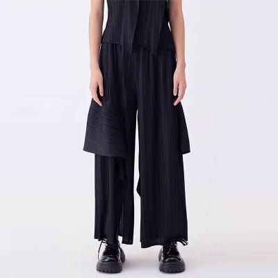 China Solid Color High Waist Pleated Loose Wide Leg Pants Versatile Casual Style for Spring Summer Three-House New Design Plain Dyed for sale