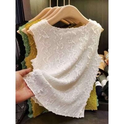 China High Elastic Comfortable Sequined Floral Printed  Pleated Sleeveless T-shirt Summer New Women's Vests & Waistcoats for sale