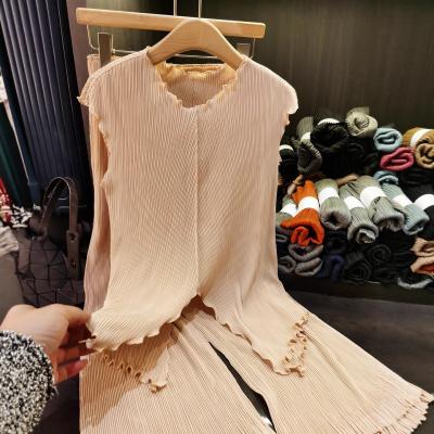 China Autumn New High-End Women's Three-Piece Set Solid Color Casual Simple Sleeveless Long-Sleeve Jacket High-Waisted Loose Knitting for sale