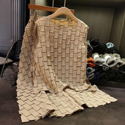 China Summer New High-End Three-Dimensional Pleated Casual Two-Piece Set Age-Reducing Sleepless Jacket Loose Elastic Waist Solid for sale