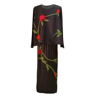 China Summer Casual Two-Piece Set Neck Top Paired Retro Chic Elastic Waist Skirt Woven Stereo Flower-Decorated Loose Fit Daily Wear for sale