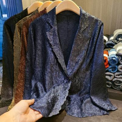 China Simple One Button Wrinkle Long Sleeve Suit Coat Solid Color Coat for sale