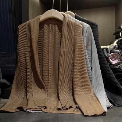 China High-End Long Dragon Scale Pleated Blazer Women Spring Autumn Simple Solid Color Versatile Loose Fit Plus Size Elegant for sale