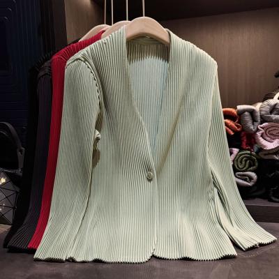 China High-End Waterproof Casual Textured Pleated Fashion Blazer Cardigan for Autumn Elegant Solid Color Top for sale