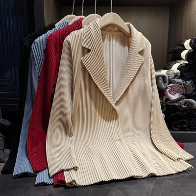 China Advanced pleated solid color suit jacket with elegant temperament, versatile women's cardigan for commuting for sale