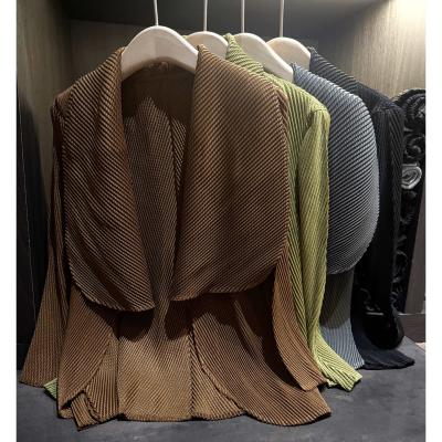 China Autumn new high-end pleated solid color large lapel for slimming temperament, plus size loose and versatile commuting cardigan for sale