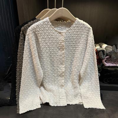 China Elegant temperament, solid color round neck single breasted jacket, autumn lazy, simple, loose oversized cardigan for sale