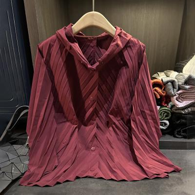 China Simple casual hooded pleated lazy style autumn new Korean version loose plus size solid color long sleeved Cota for sale