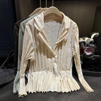 China High-end Korean Style Pleated Solid Color Single Button Breathable Blazer Elegant Casual Lazy Atmosphere Slimming Cardigan for for sale
