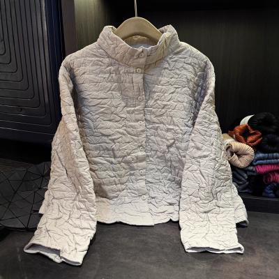 China New Winter Single-Breasted Quilted Coat Versatile Slimming Warm Top Stand-Up Collar Long Designed Vintage Simple Solid Color for sale