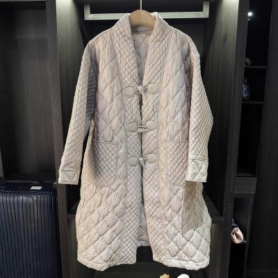 China Elegant Simple High-End Mid-Length Trench Coat for Women New Winter Style Horn Buttons  Plus Size Slimming Top Long for sale