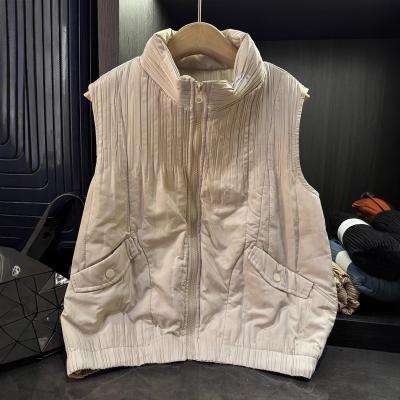 China High-end Elegant Simple Solid Color Pocket Casual Eco-Friendly Cotton Vest Jacket Autumn Winter New Pleated Loose Versatile Top for sale