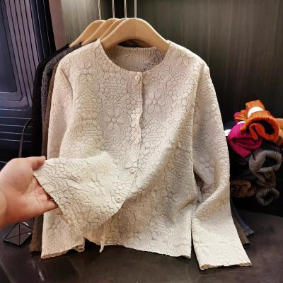 China High-End Minimalist Heavy Pleated Cardigan Elegant Slimming Versatile Jacket New Autumn Style Round-Neck Single-Breasted Casual for sale