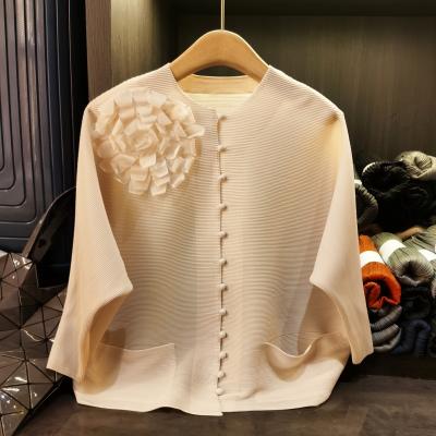 China Elegant Solid Color Three-Dimensional Floral Single-Breasted Multi-Button Short Jacket High Quality Women's Casual Slim-Fit Top for sale