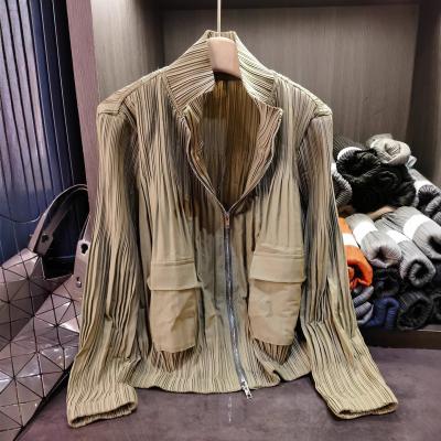 China High-End Women's Autumn Casual Cardigan Top Fashionable Double-Zipper Ruched Loose Long-Sleeve Versatile Rabbit Woven Short for sale