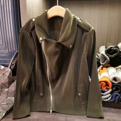 China High-End Retro Street Style Women's Motorcycle Jacket Elegant Casual Large Lapel Zipper Long Sleeve Solid Sheep Skin for Autumn for sale