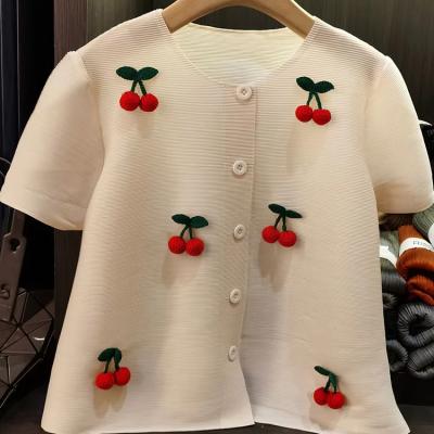 China Women's Elegant Loose Slimming Single-Breasted Jacket for Spring Summer New Small Cherry Three-Dimensional Decorative Top Office for sale
