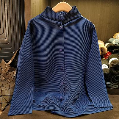 China Miyake Japanese Style Women's Long Sleeve Coat Half Turtleneck Solid Color New Casual Loose Slimming Plus Size Thin Autumn for sale