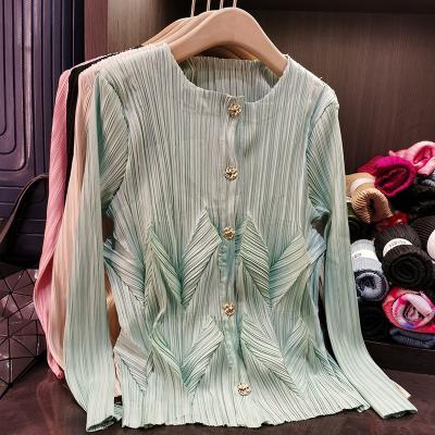 China Niche Design High-End Casual Long Cardigan Jacket with Flower Bud Top Single-Breasted Pure Color Neck Long-Sleeved for Spring for sale