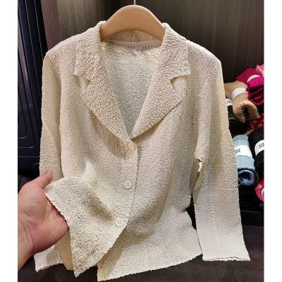 China Women's Elegant Rabbit Fur Blazer Jacket New Fashion Design Pleats Long Sleeve Chiffon Coat Casual for Winter Commuting for sale