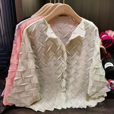 China Women's Open Button Pleated Top Casual Jacket Large Size Loose Fit New Spring Collection Thin Outerwear Long Length for sale