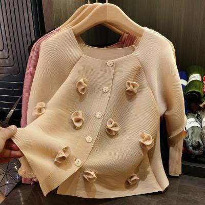 China Women's Elegant Work Single-Breasted Cardigan Jacket New Summer Fashionable Square Collar Stereo Flower for sale