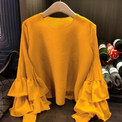 China Women's Spring New T-Shirt Age-Reducing Slimming Princess Sleeve Loose Pleated Top Versatile Casual Anti-Pilling for sale