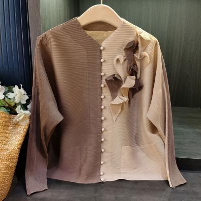China Spring 2025 Women's Three-dimensional Flower Loose Pleated Single Breasted Long Sleeved Cardigan Women's Top for sale