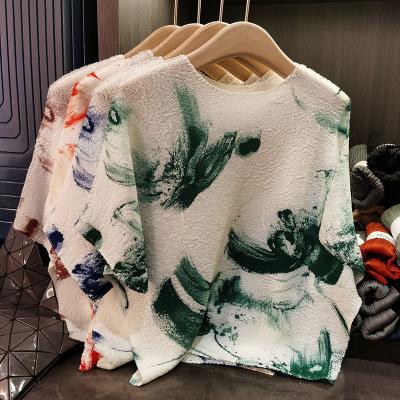 China Short sleeved T-shirt summer new thin style ink print round neck slimming versatile batball sleeve top for sale
