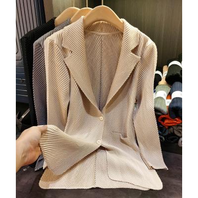 China Solid Color Two-Button Long-Sleeved Cardigan New Autumn Fashion Women's Commute Suit Jacket Single Breasted Pleated Knitted for sale