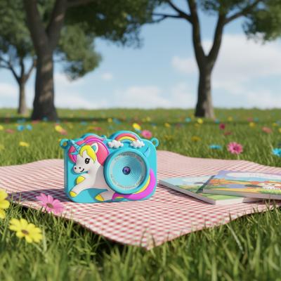 China Cute Unicorn Silicone Protective Case Kids HD Video Recording Camera 9600W Dual Cameras IPS Screen Print Photo for sale