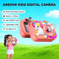 China Cute Unicorn Silicone Protective Case Kids HD Video Recording Camera 9600W Dual Cameras IPS Screen Print Photo for sale