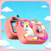 China Cute Unicorn Silicone Protective Case Kids HD Video Recording Camera 9600W Dual Cameras IPS Screen Print Photo for sale