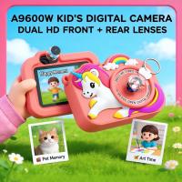 China Cute Unicorn Silicone Protective Case Kids HD Video Recording Camera 9600W Dual Cameras IPS Screen Print Photo for sale