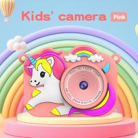 China Kids Digital Camera Unicorn Pattern Silicone Drop Protection HD Video CCD MicroSD 9600W Dual Front Rear Cameras IPS Screen for sale