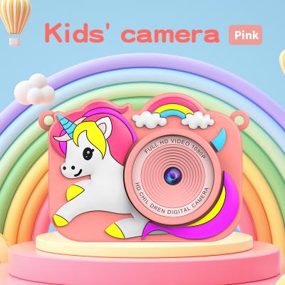 China Kids Digital Camera Unicorn Pattern Silicone Drop Protection HD Video CCD MicroSD 9600W Dual Front Rear Cameras IPS Screen for sale