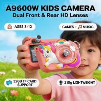 China Kids Digital Camera Unicorn Pattern Silicone Drop Protection HD Video CCD MicroSD 9600W Dual Front Rear Cameras IPS Screen for sale