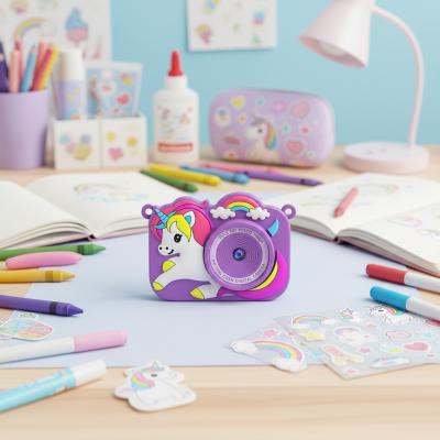 China Cartoon Rainbow Unicorn Children's Dual HD Camera Mini DSLR CCD Imaging Sensor 4K Video 120 Wide Angle 10X Optical Zoom for sale