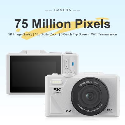 China 75MP 5K Ultra HD Digital Camera with 180° Flip Screen 18X Digital Zoom WiFi Auto Focus for Beginners Vlogging and Travel for sale