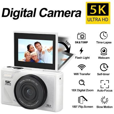 China Flip Screen 5K Vlogging Cam 75MP Digital Camera with 18X Zoom 3'' LCD 128GB Storage WiFi Auto Focus for Vlogging & Photography for sale