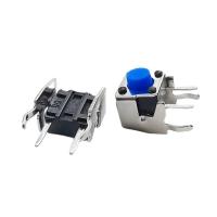 China Right Angle Side Silicone Blue Push Button Tact Switch 2Pins 6x6 With Metal Bracket for sale