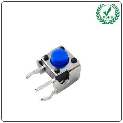 China Right Angle Side Silicone Blue Push Button Tact Switch 2Pins 6x6 With Metal Bracket for sale