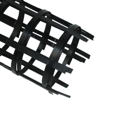 China Black Biaxial PET Polyester Geogrid Mesh 25-200kN/M for sale