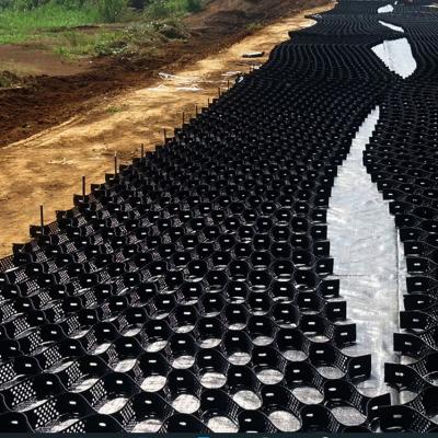 China Textured With Holes High Cellular Confinement System Honeycomb HDPE Geocell For Road Foundation Slope Protection Parking Lot Driveway Retaining Wall for sale